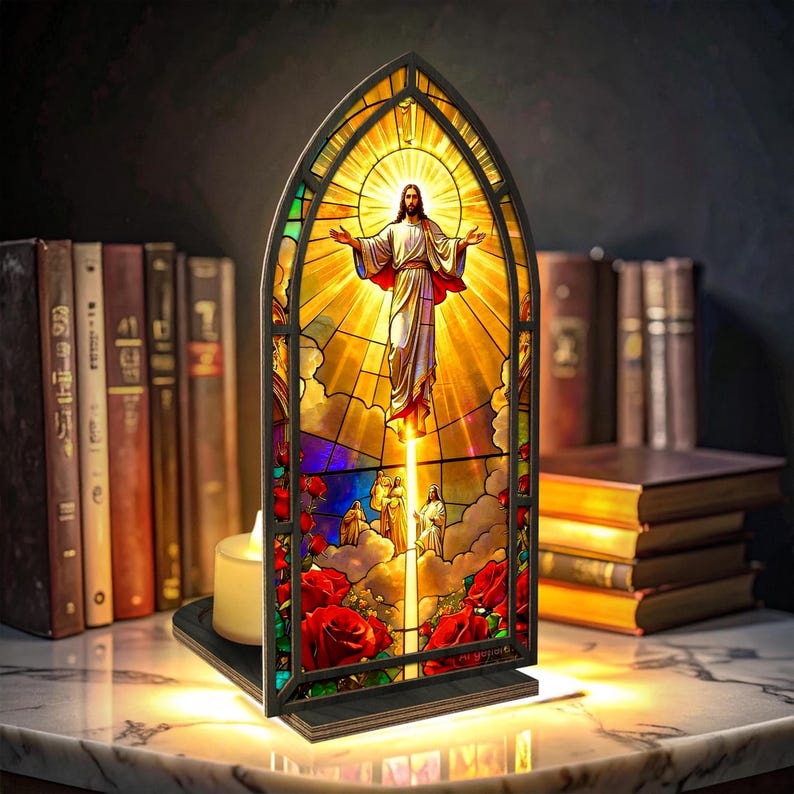 Ascension Stained Glass Effect Book Nook, Religious Bookshelf Decor - Etsy