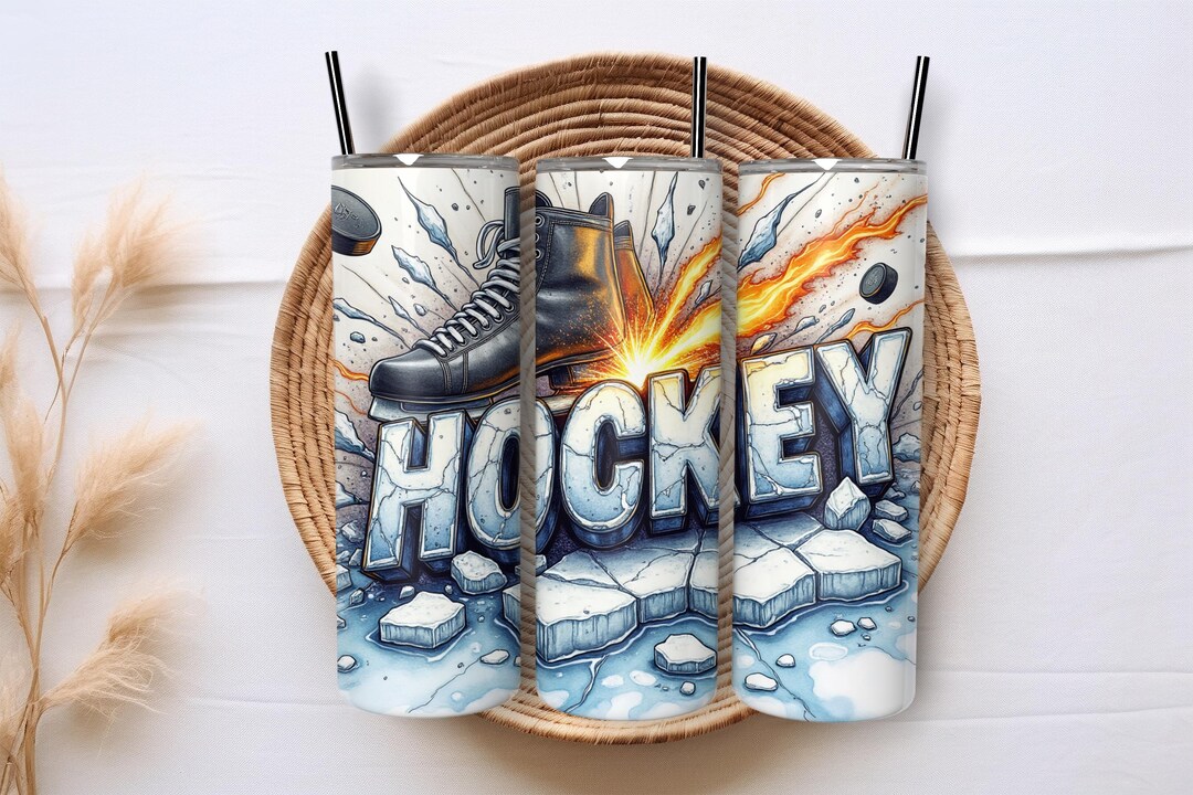 Hockey Ice Skate Sports 20oz Skinny Tumbler Wrap Sublimation Design PNG ...