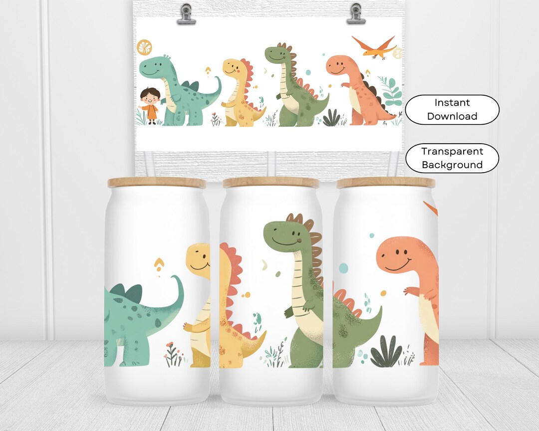 Dinosaur Cute Animals Dino 16oz Libby Can Tumbler Wrap Sublimation ...