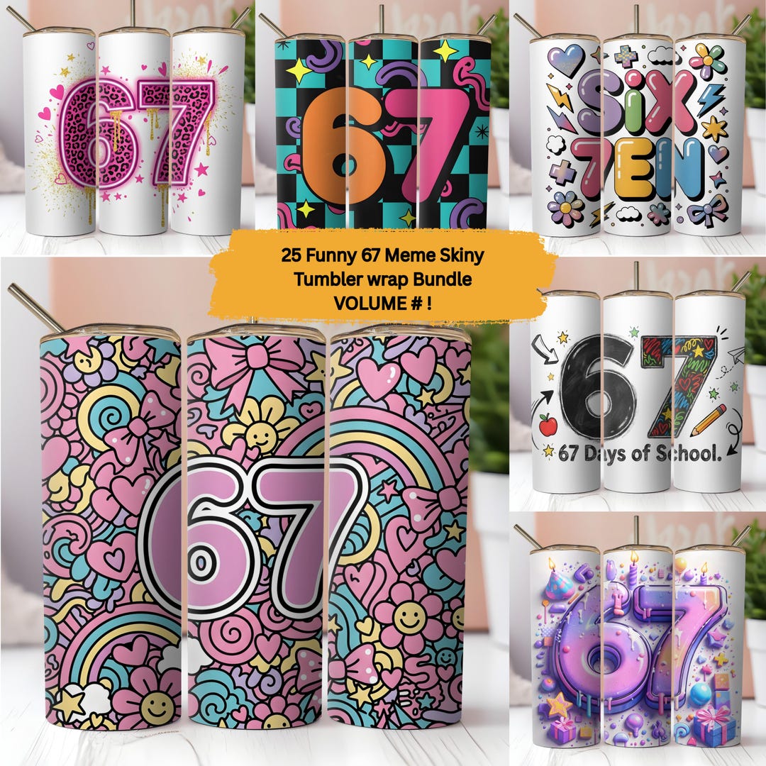 6 7 Six Seven Retro Leopard Print Meme 20oz Skinny Tumble 30 PNG Design ...