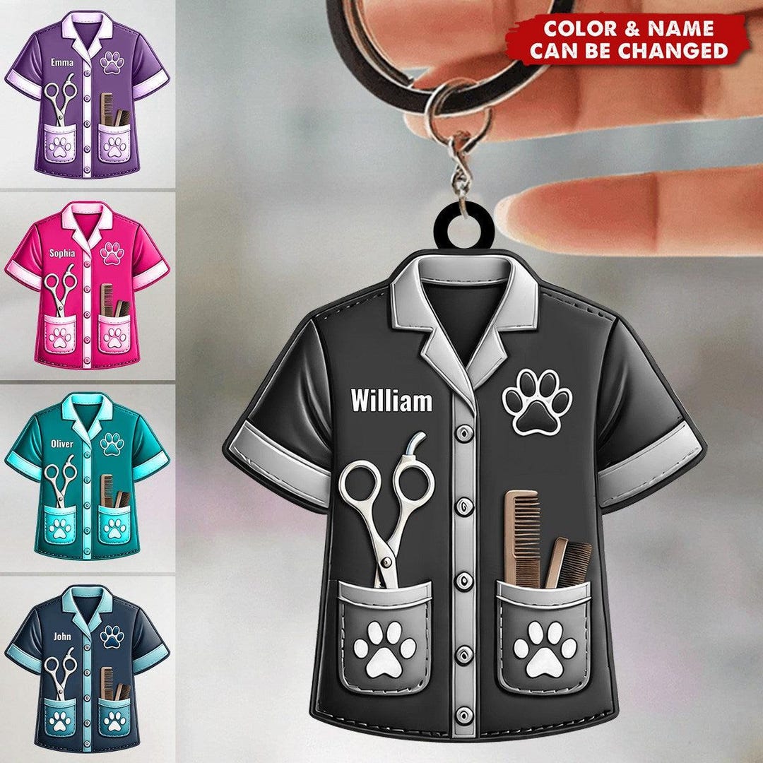 Personalized Pet Groomer Uniform Acrylic Keychain, Custom Name Dog ...