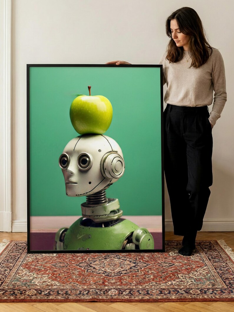 Retro Robot With Apple on Its Head - Printable Poster, Digital Download ...