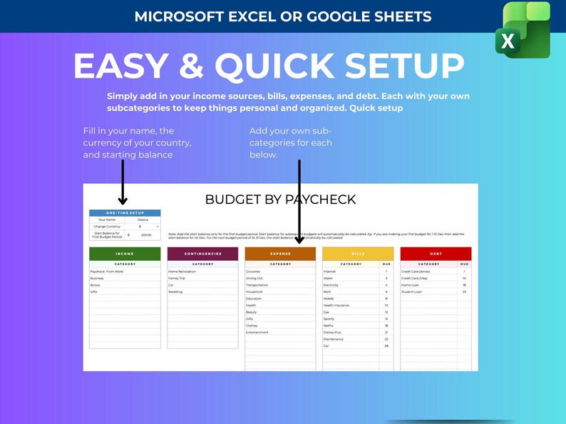 Budget by Paycheck Planner | Google Sheets Financial Spreadsheet ...