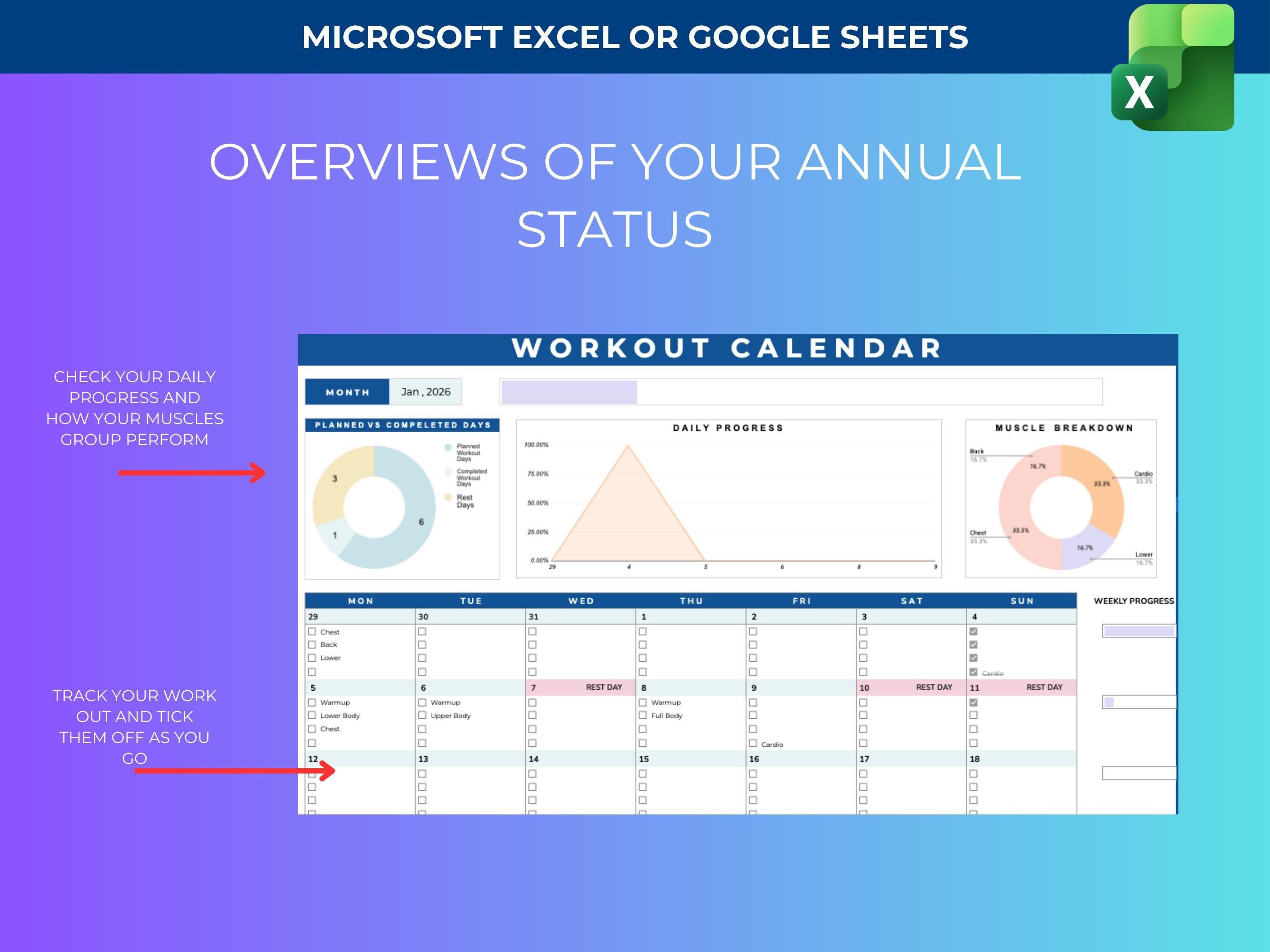 Printable Workout Planner Google Sheets, Exercise Tracker Templates ...