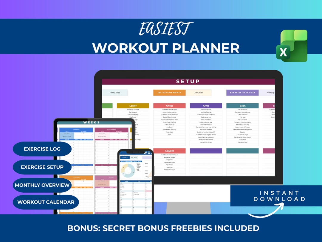 Printable Workout Planner Google Sheets, Exercise Tracker Templates ...