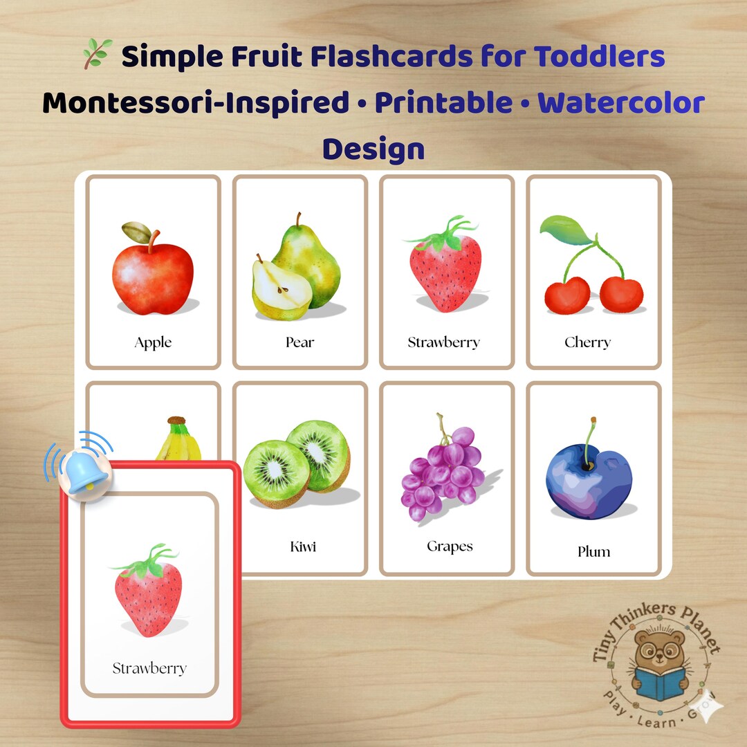 Montessori Watercolor Fruit Flashcards | 20 Printable Fruits for Kids ...