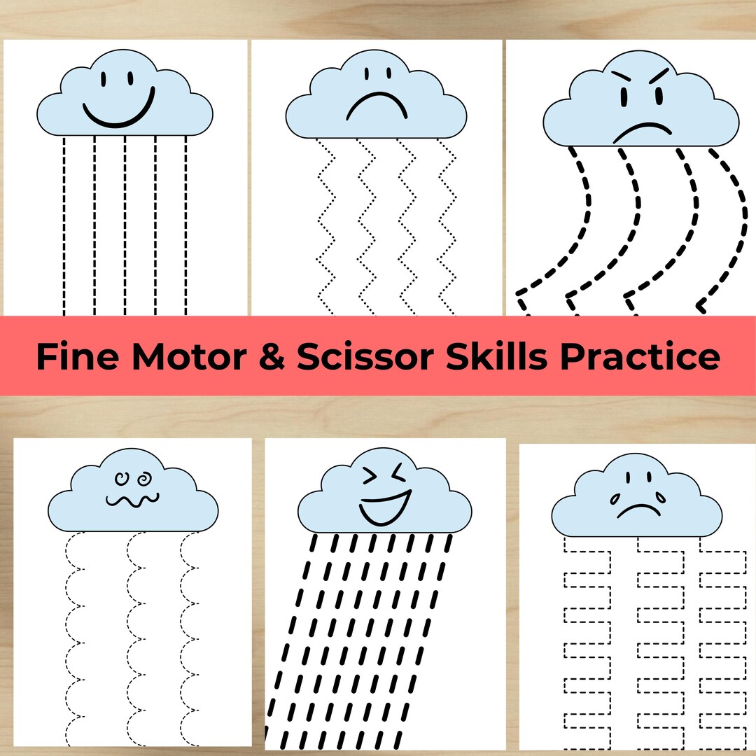 Fine Motor Scissor Skills Worksheets | Emotion Based Line Tracing ...