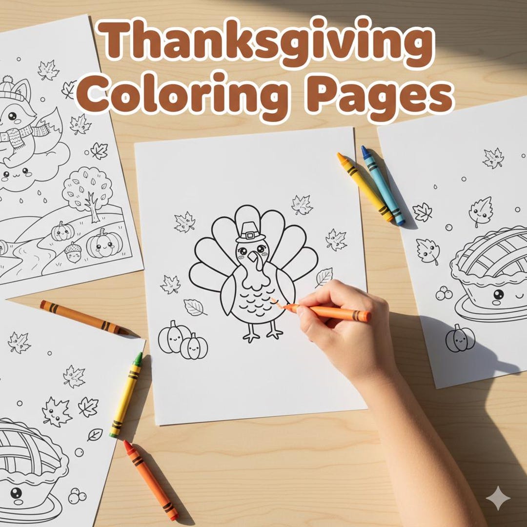 Kawaii Thanksgiving Coloring Pages for Kids | Holiday Activity Book for ...