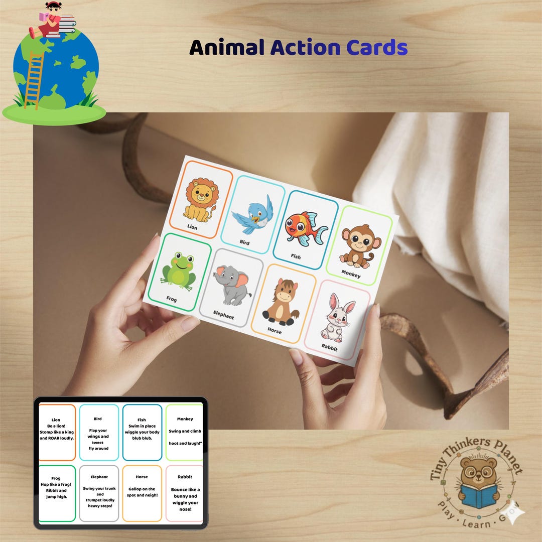 Animal Action Cards for Kids | Movement Matching Game (printable) - Etsy