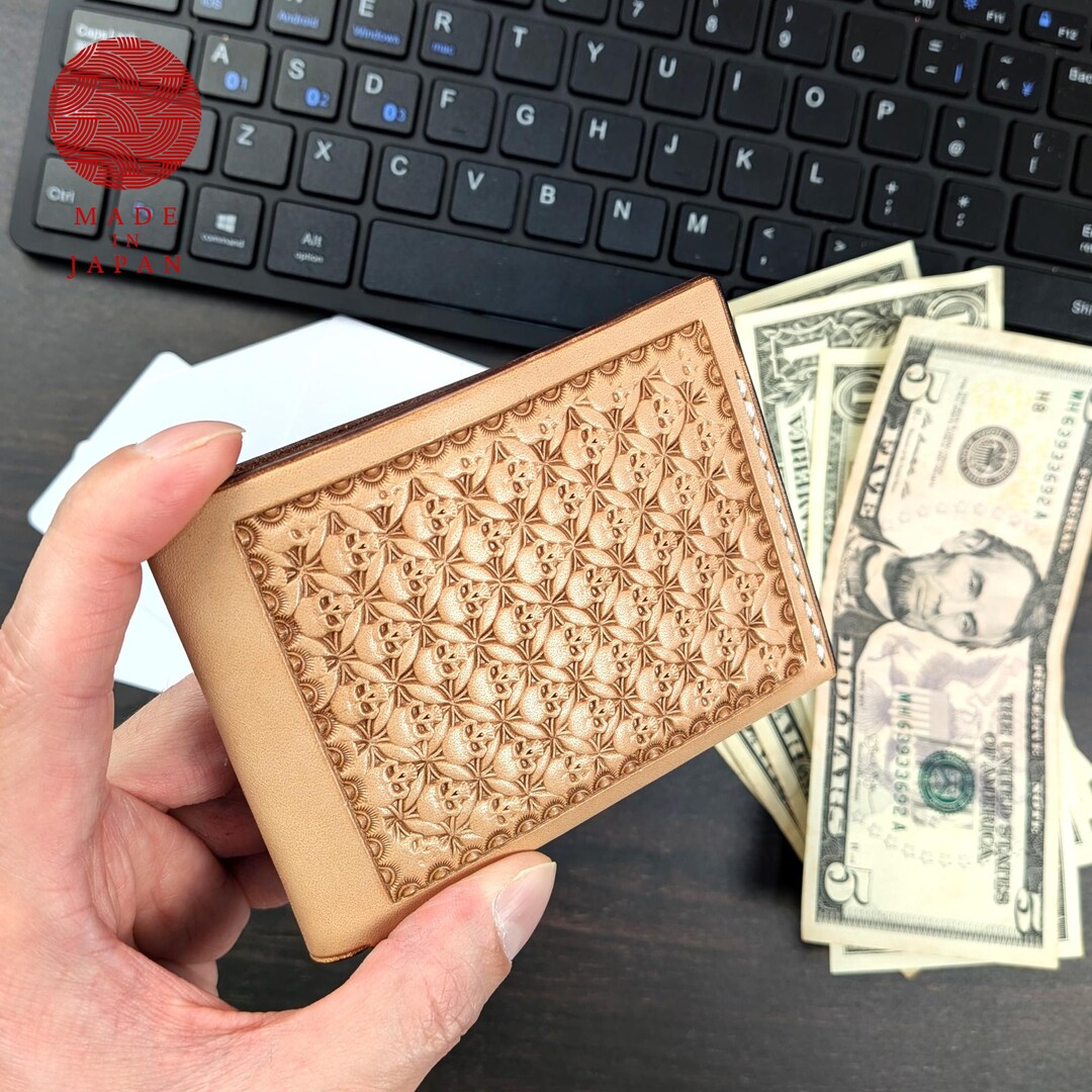 Hand-carved Minimal Fold Wallet – Ultra Slim Leather Wallet With Skull ...
