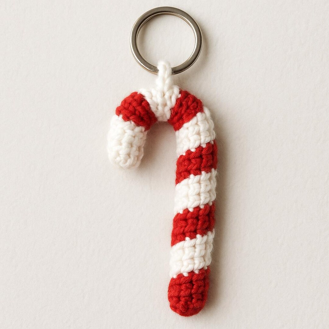 Christmas Candy Cane Keychain – Handmade Crochet Ornament, Winter ...