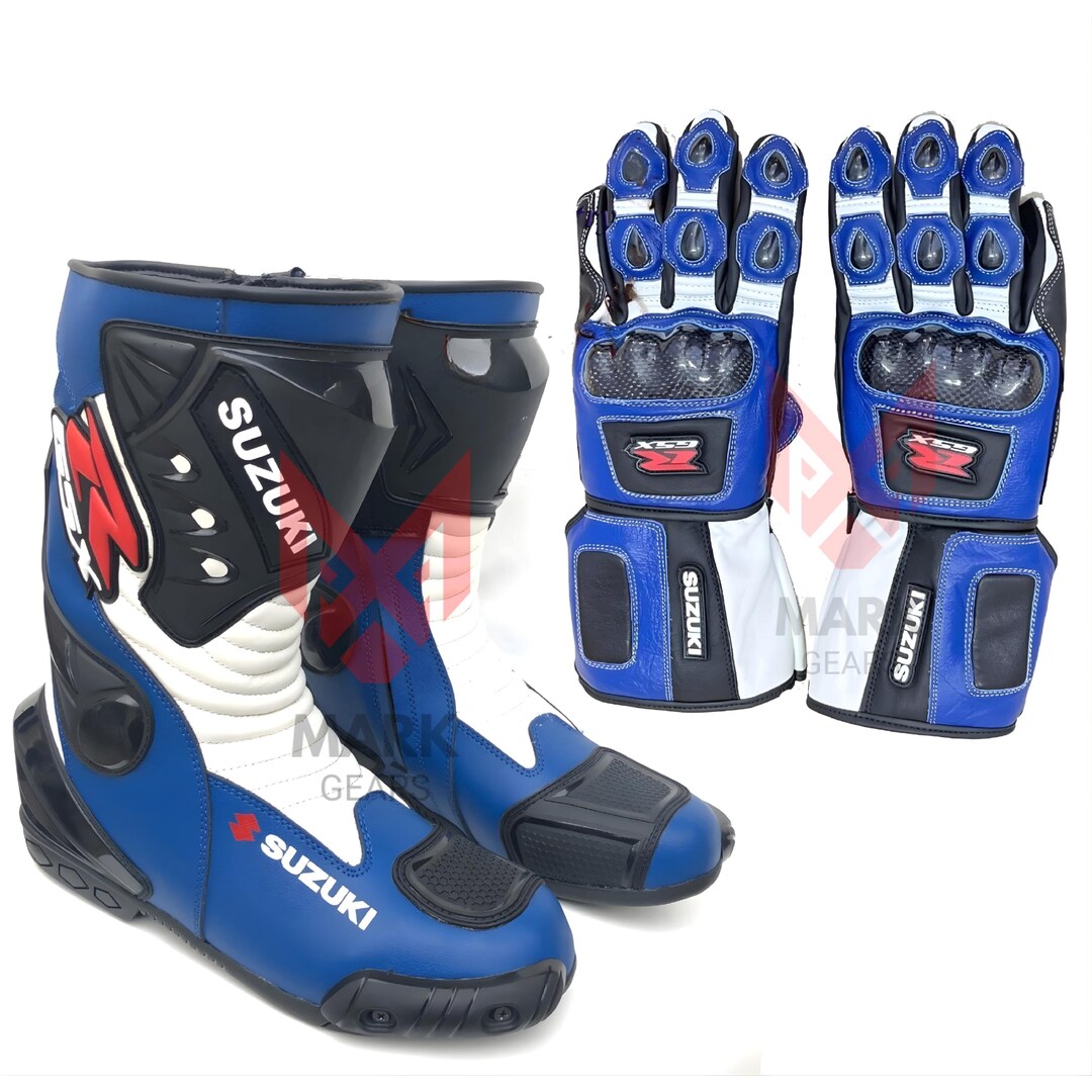 Suzuki GSX Motorcycle Mens Custom Gloves and Boots Set: Bikers ...