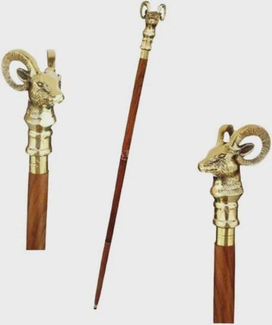 Handcrafted Goat Head Walking Cane | Nautical Wooden Stick Adjustable ...