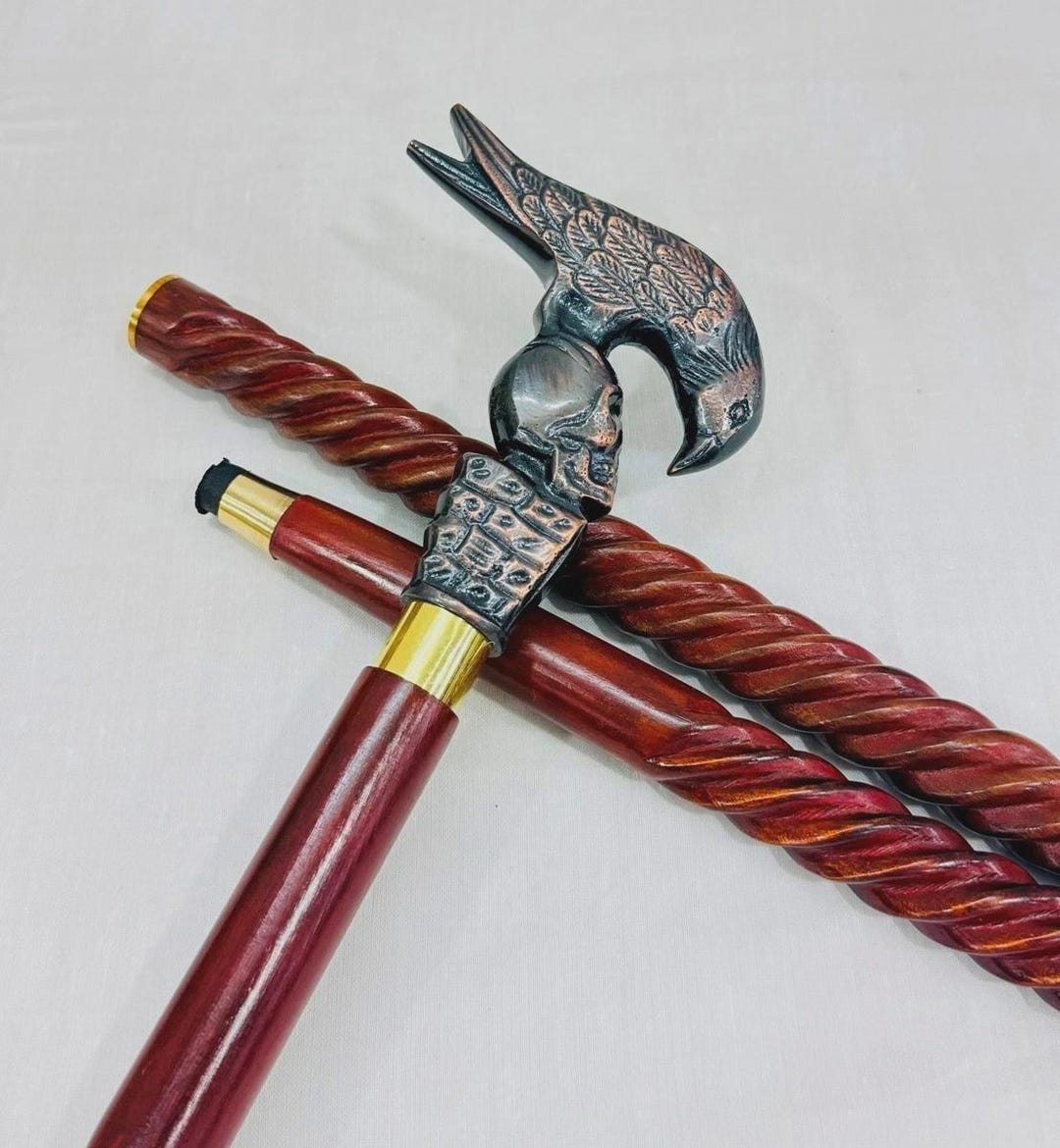 Walking Stick Cane Nautical Wooden Crow Head Handle Canes Wooden Spiral ...