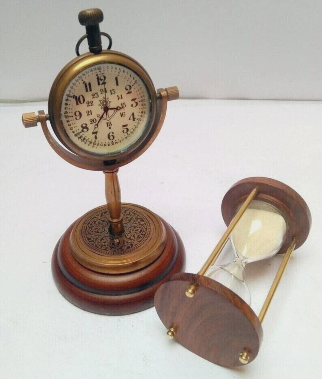Handmade Brass Maritime Clock With Sand Timer, Antique Style Decor - Etsy