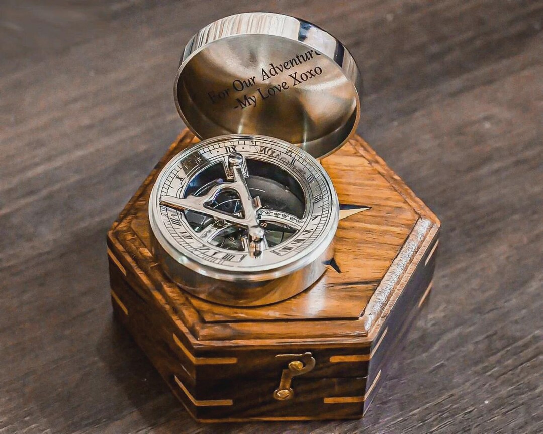 Personalized Brass Sundial Compass, Engraved Gift - Etsy