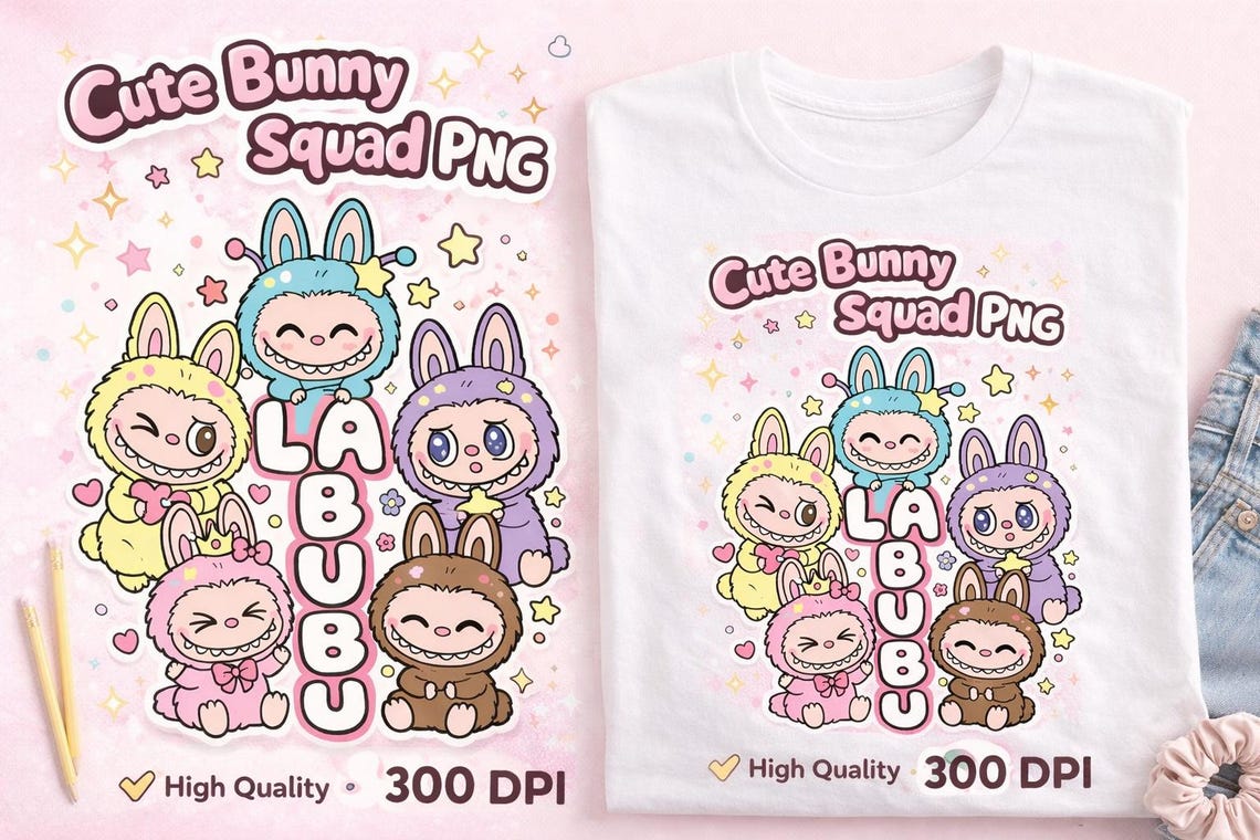 5 Labubu PNG Svg Bundle, Digital Download Clipart for Shirt, Design ...