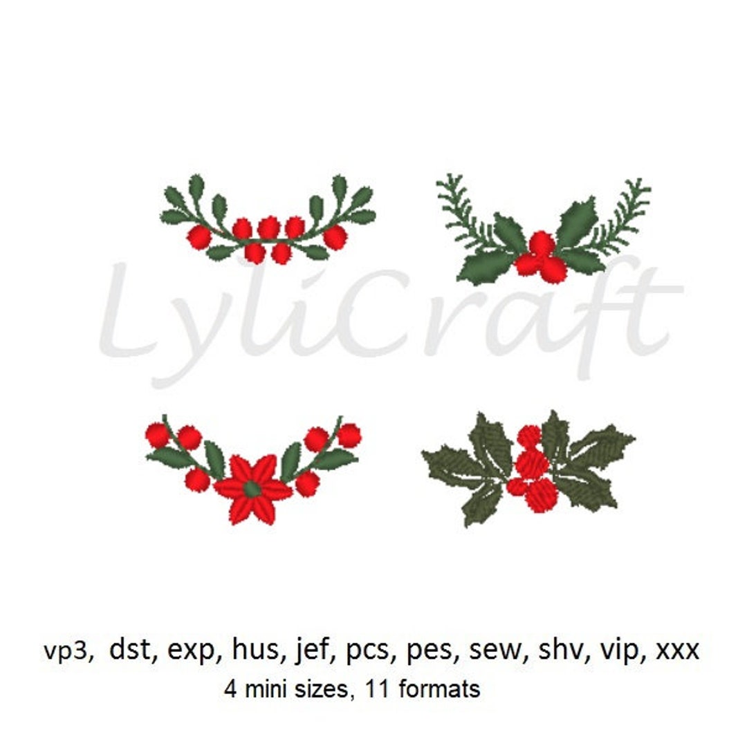 Mini Holly Berry Embroidery, Small Poinsettia Embroidery, Mini ...