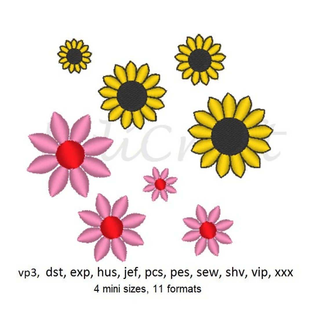 2 Designs, Mini Sunflower Embroidery Design, Small Sunflower Machine ...
