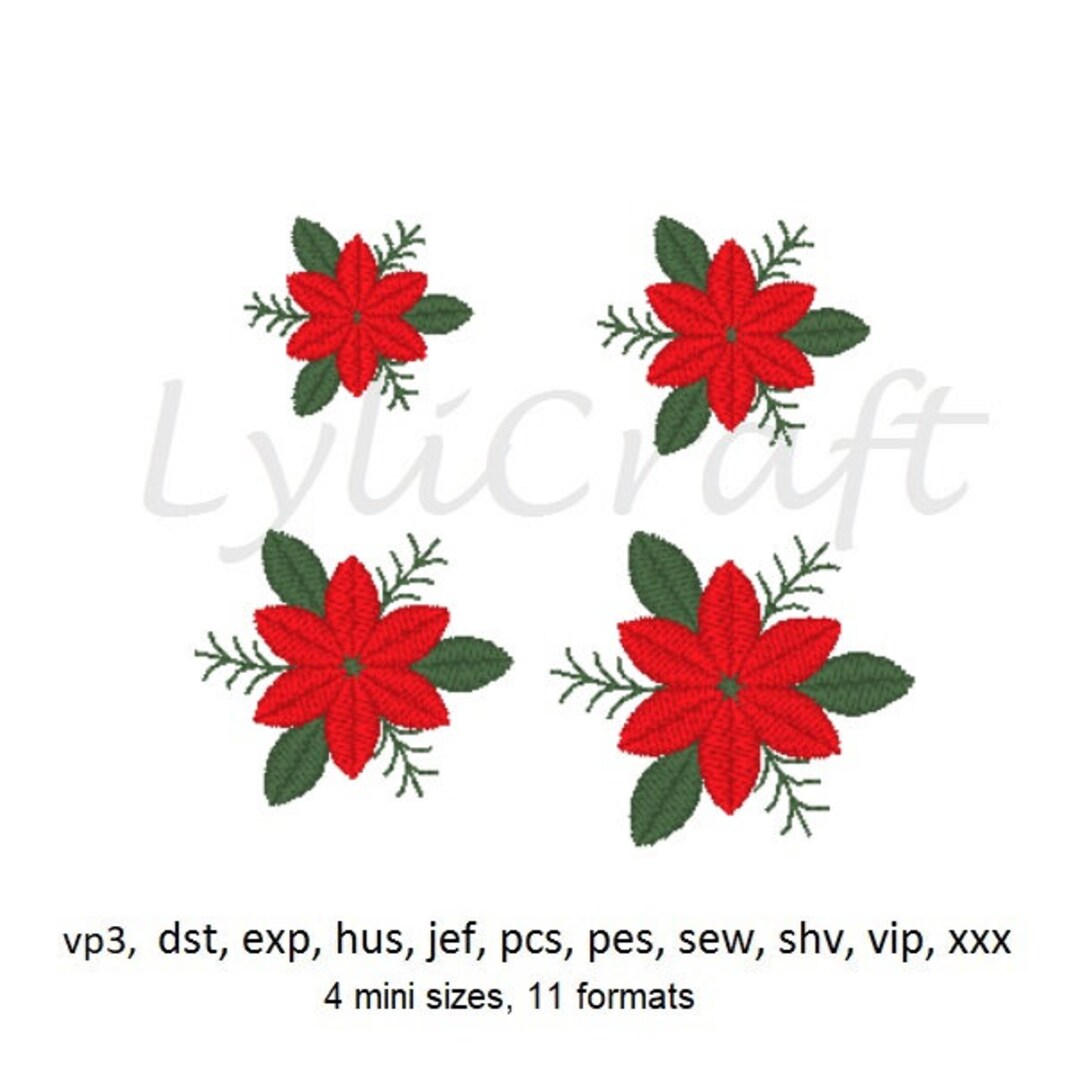 Mini Poinsettia Embroidery Design Small Poinsettia Machine - Etsy