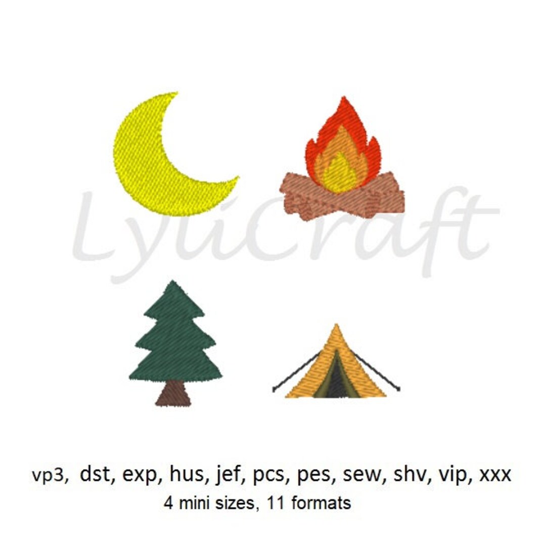 Mini Moon Embroidery, Small Campfire Embroidery, Mini Pine Tree ...