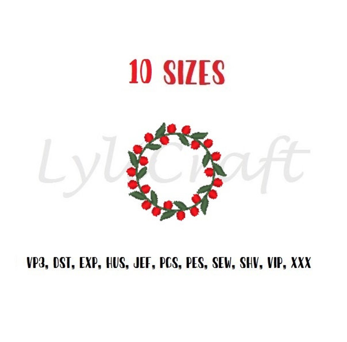 Mini Holly Berry Wreath Embroidery Design, Small Holly Berry Wreath ...