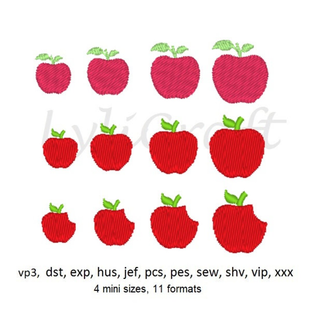 3 Designs, Mini Apple Embroidery Design, Small Apple Machine Embroidery ...