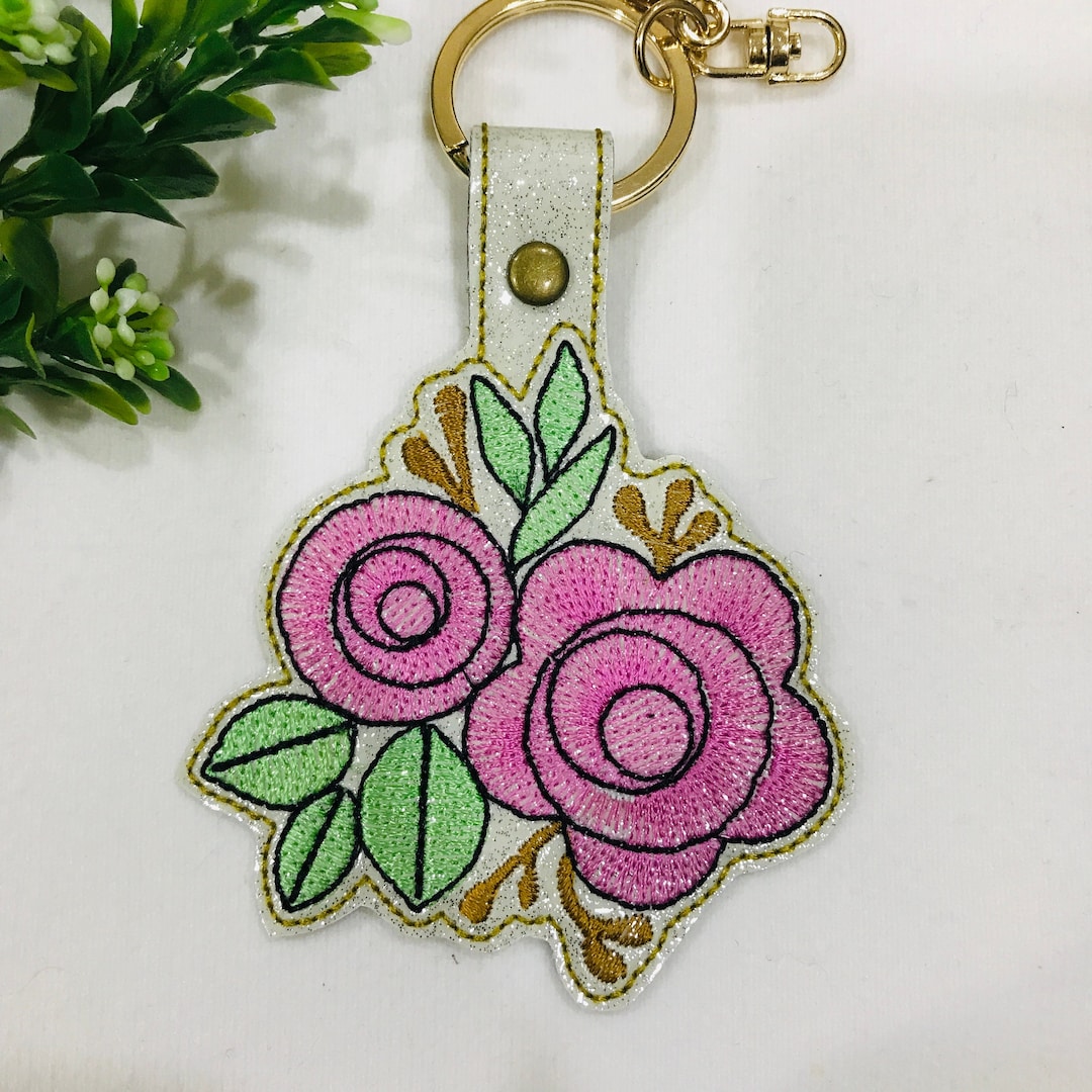 Rose Snap Tab in the Hoop ITH Machine Embroidery Designs, Keychain ...