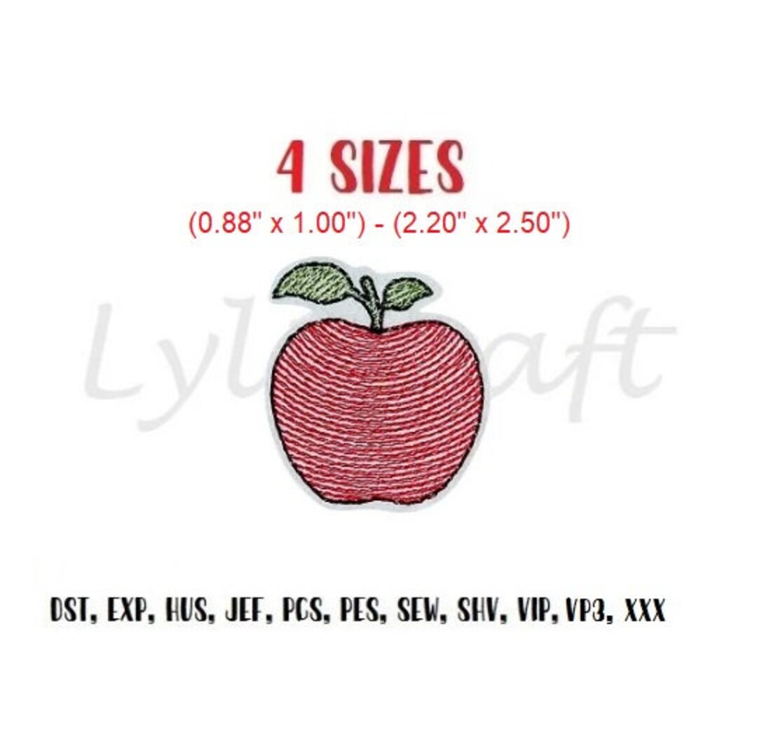 Apple Sketch Stitch Embroidery Design, Small Mini Apple Machine ...