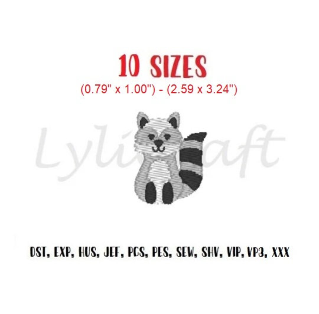 Mini Raccoon Embroidery Design, Baby Raccoon Machine Embroidery Design ...