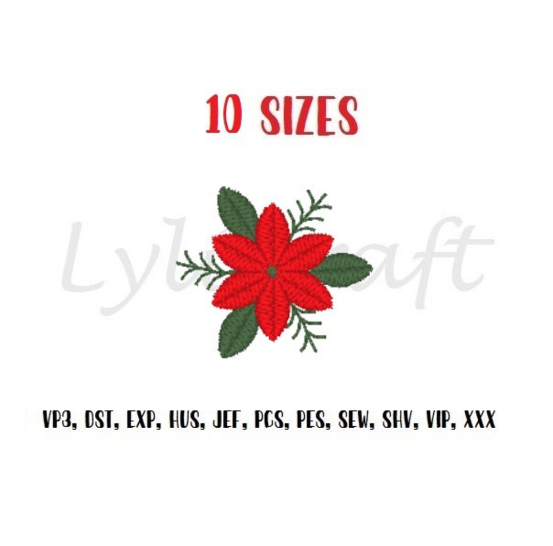 Mini Poinsettia Embroidery Design, Small Poinsettia Machine Embroidery ...