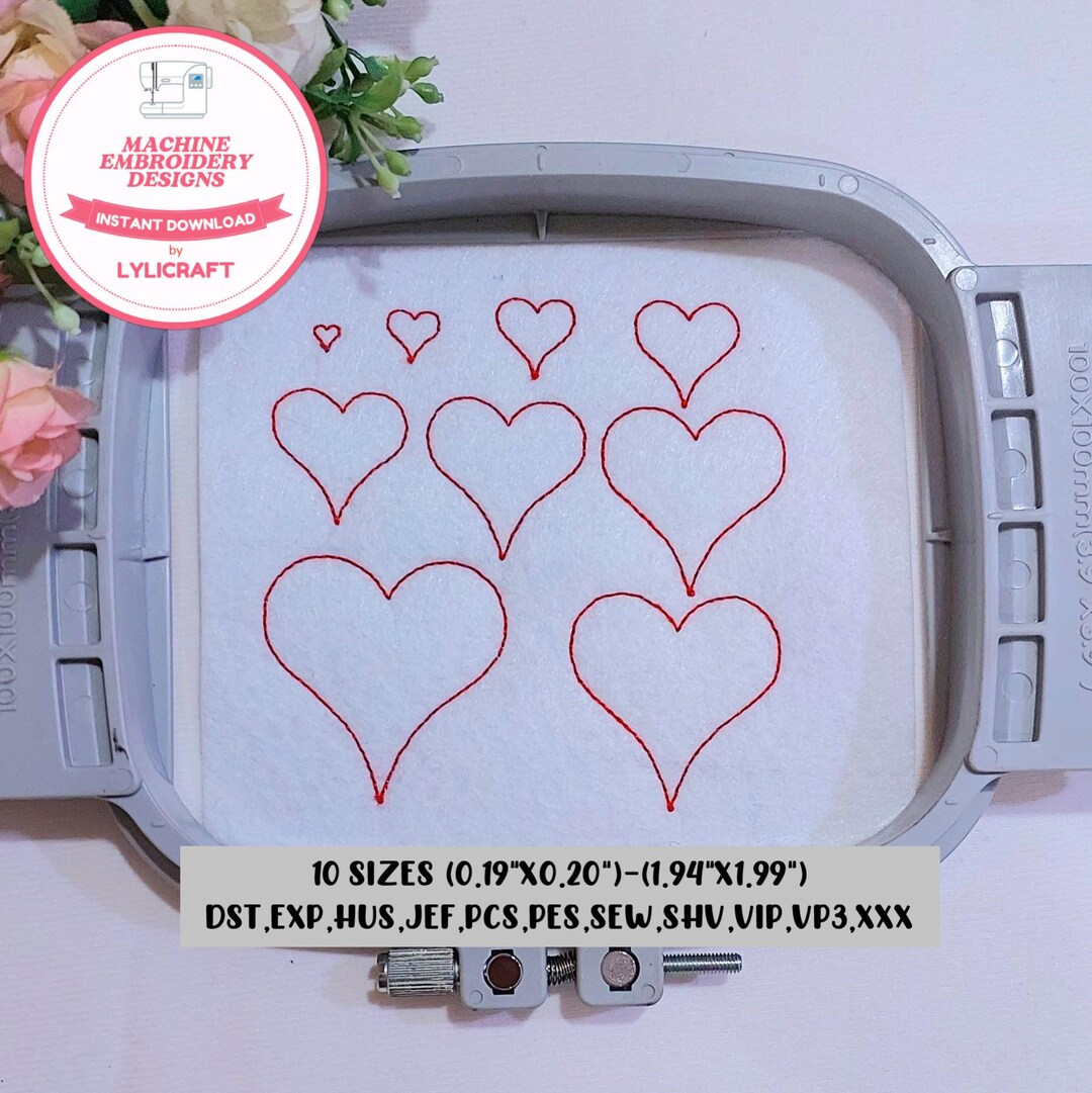 Mini Heart Outline Bean Stitch Embroidery Design, Heart Machine ...