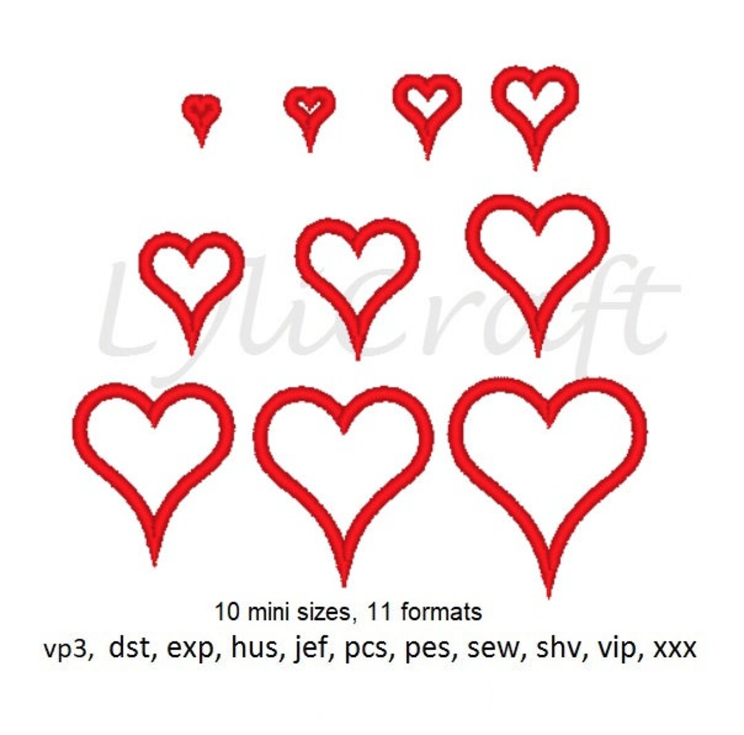 Mini Heart Outline Embroidery Design, Small Heart Machine Embroidery ...