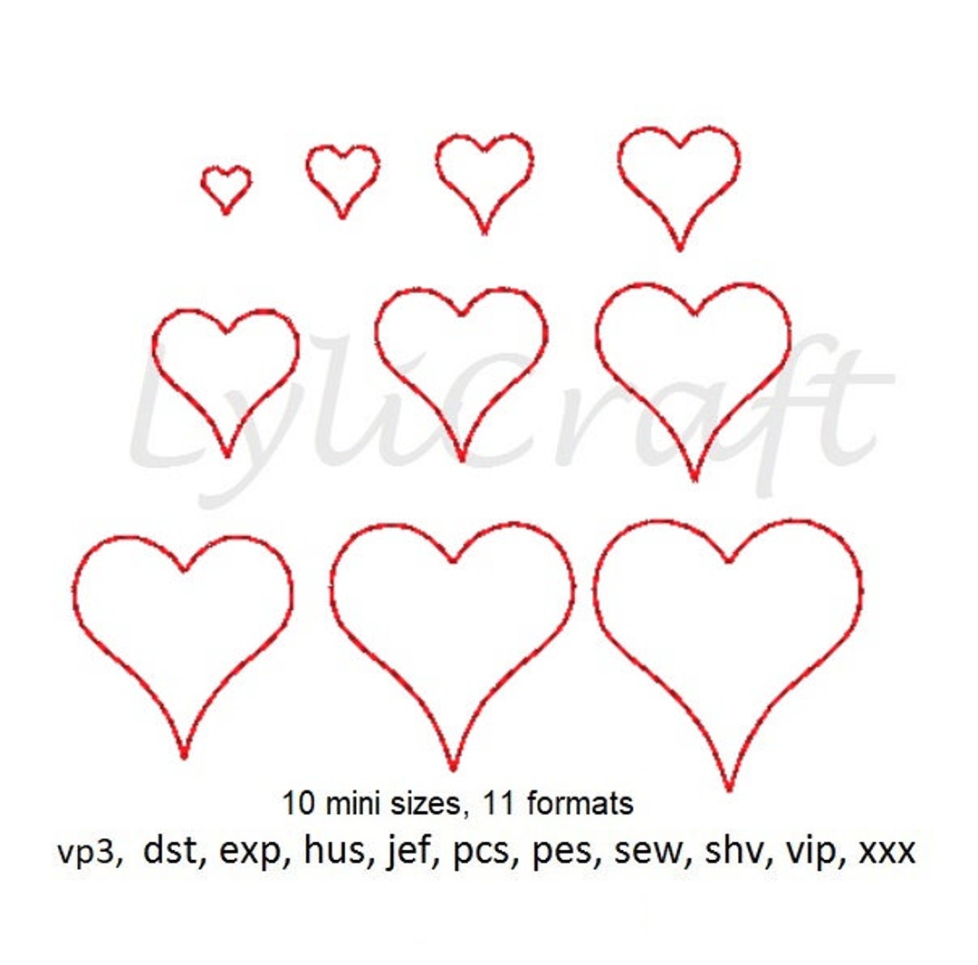 Mini Heart Outline Bean Stitch Embroidery Design, Heart Machine ...