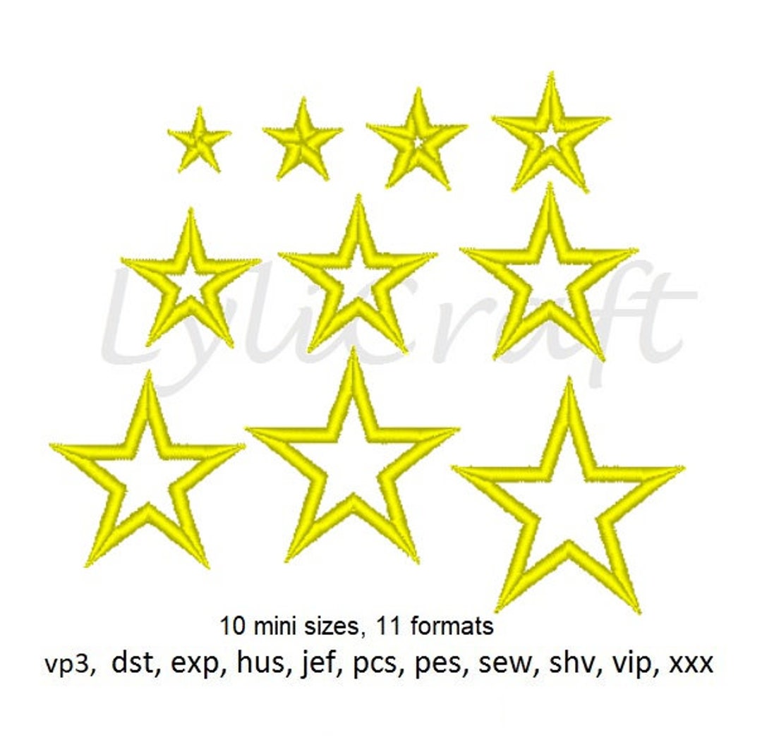 Mini Star Embroidery Design, Outline Satin Stitch Machine Embroidery ...