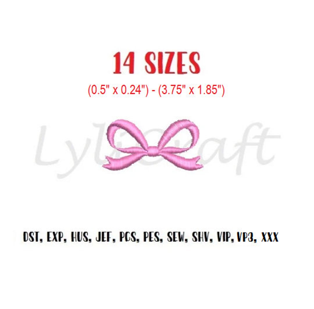 Mini Bow Embroidery Design, Satin Stitch Bow Embroidery Design, Bow ...