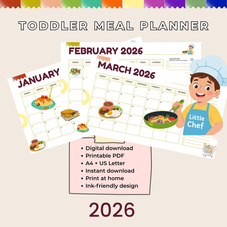 Toddler Meal Planner 2026 Printable PDF, Monthly Meal Planning Calendar ...
