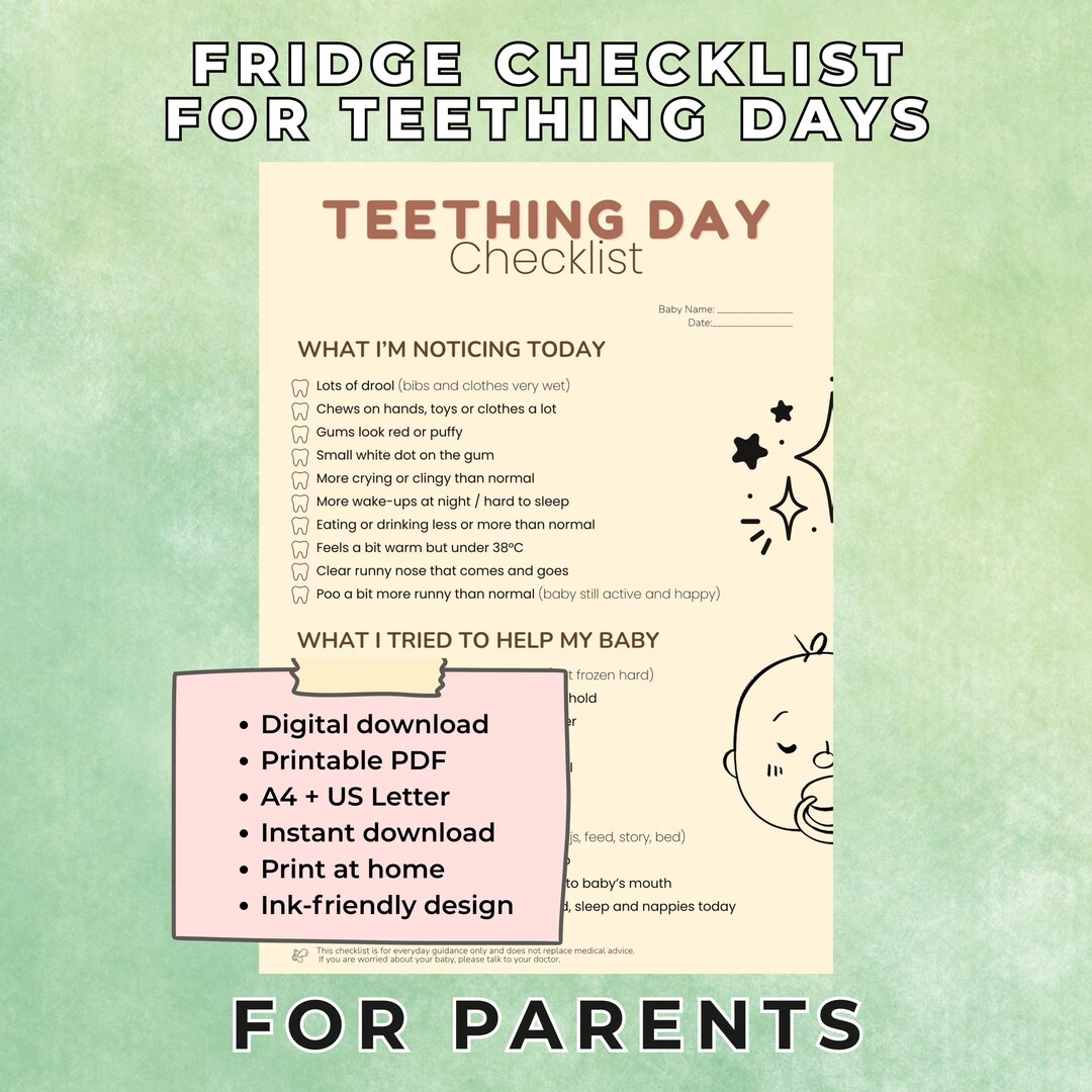 Baby Teething Checklist Printable PDF | Teething Day Tracker for New ...