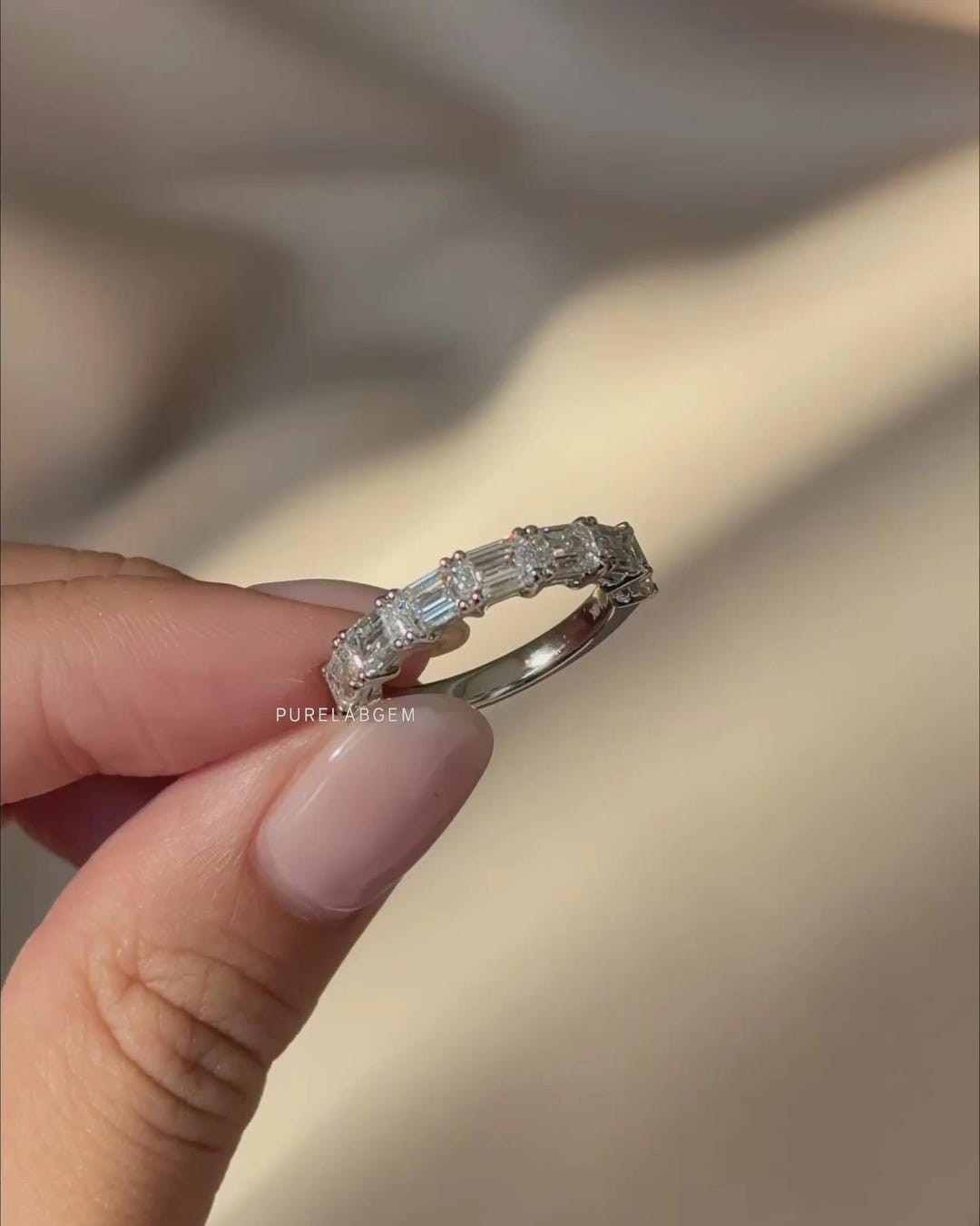 30 Pointer Emerald Cut Lab Diamond Half Eternity Ring – 14k White Gold ...