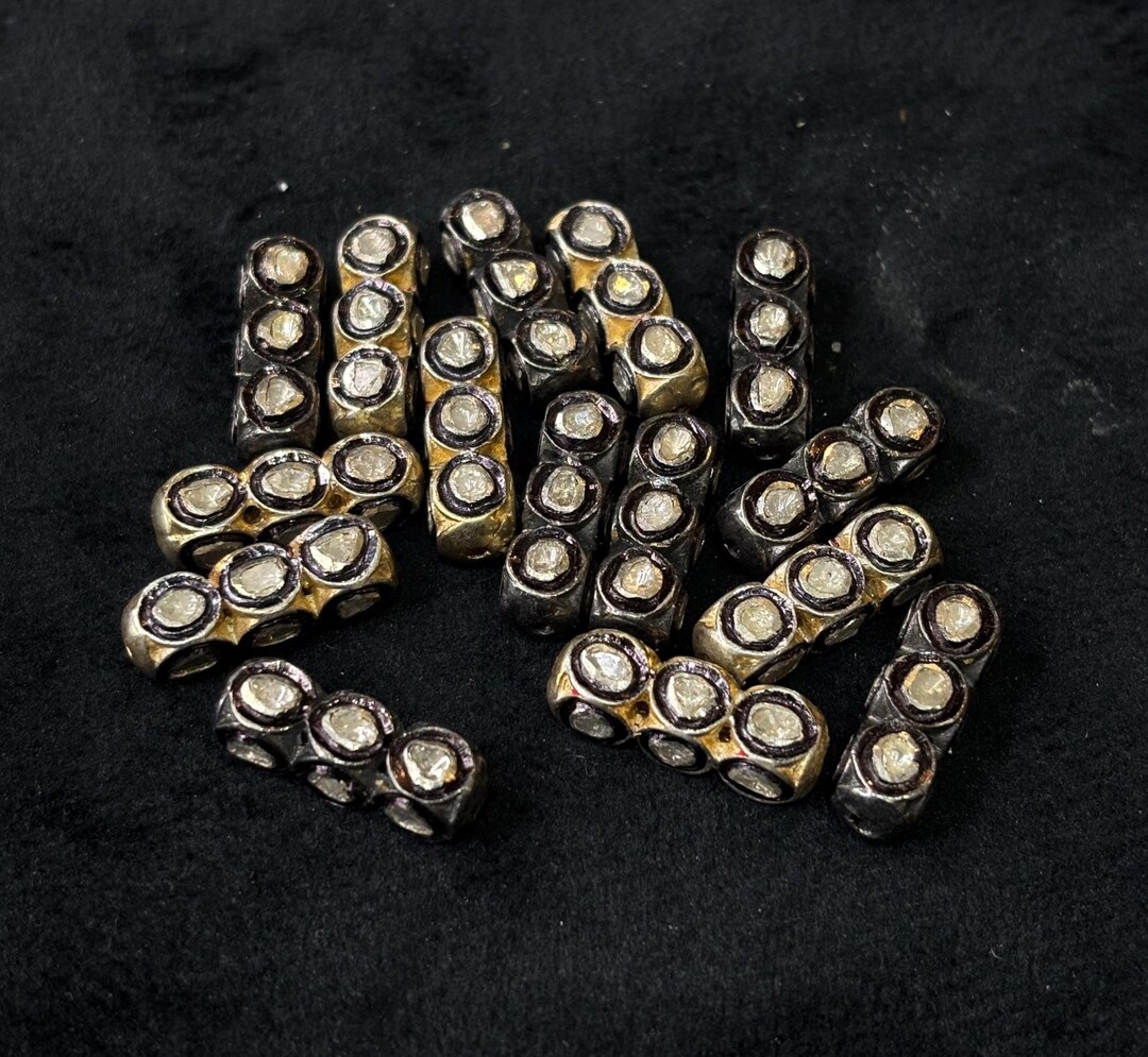 Sterling Silver Pave Diamond Spacer Beads, 3.80 Gram, Diamond Spacer ...