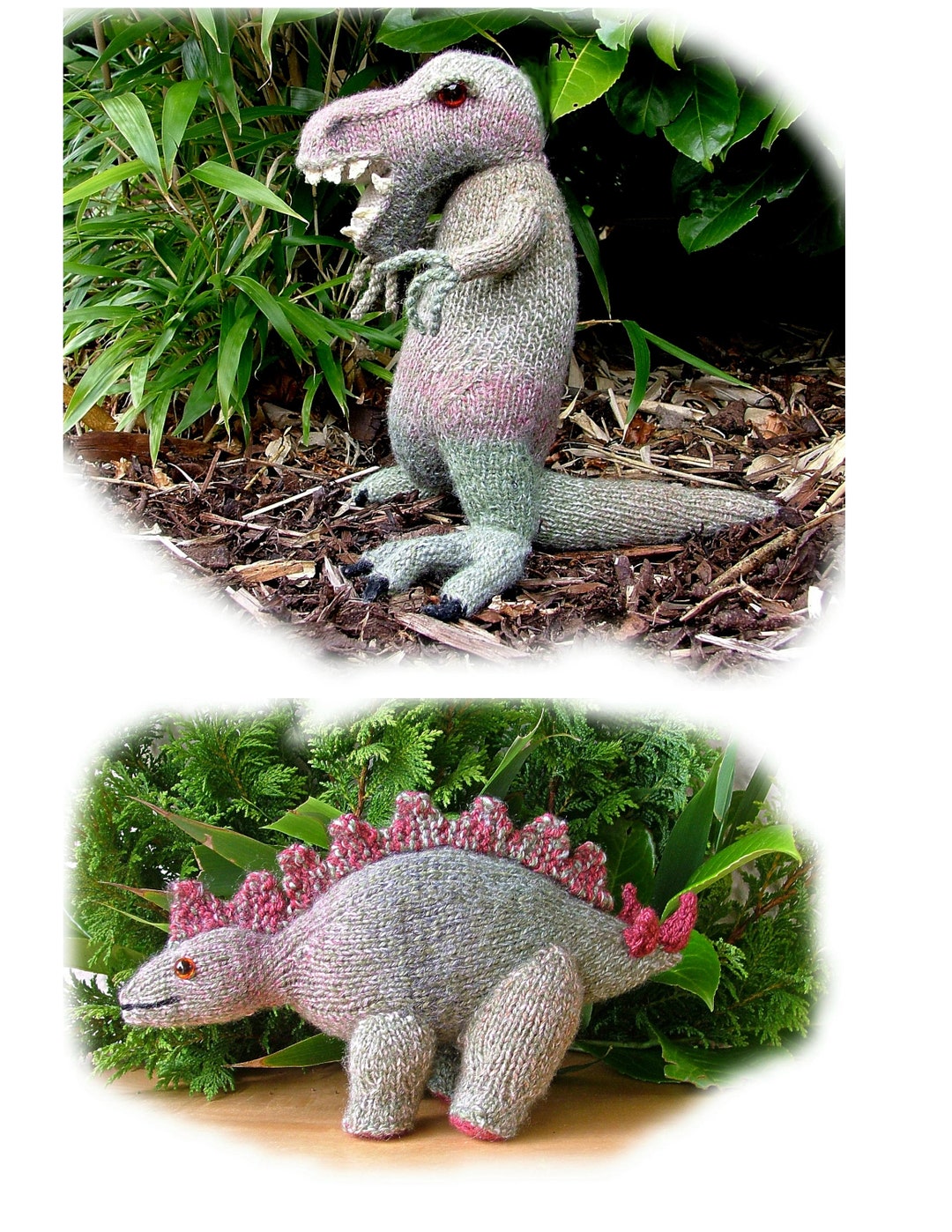 TWO DINOSAUR Knitting Patterns Tyrannosaurus and Stegosaurus by ...