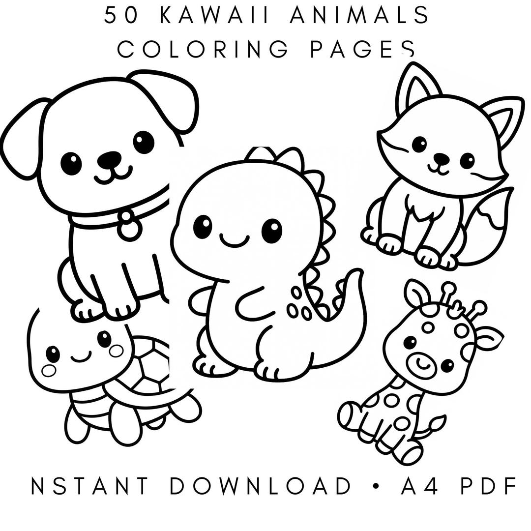 30 Kawaii Animals Coloring Pages for Kids – Printable Coloring Book PDF ...