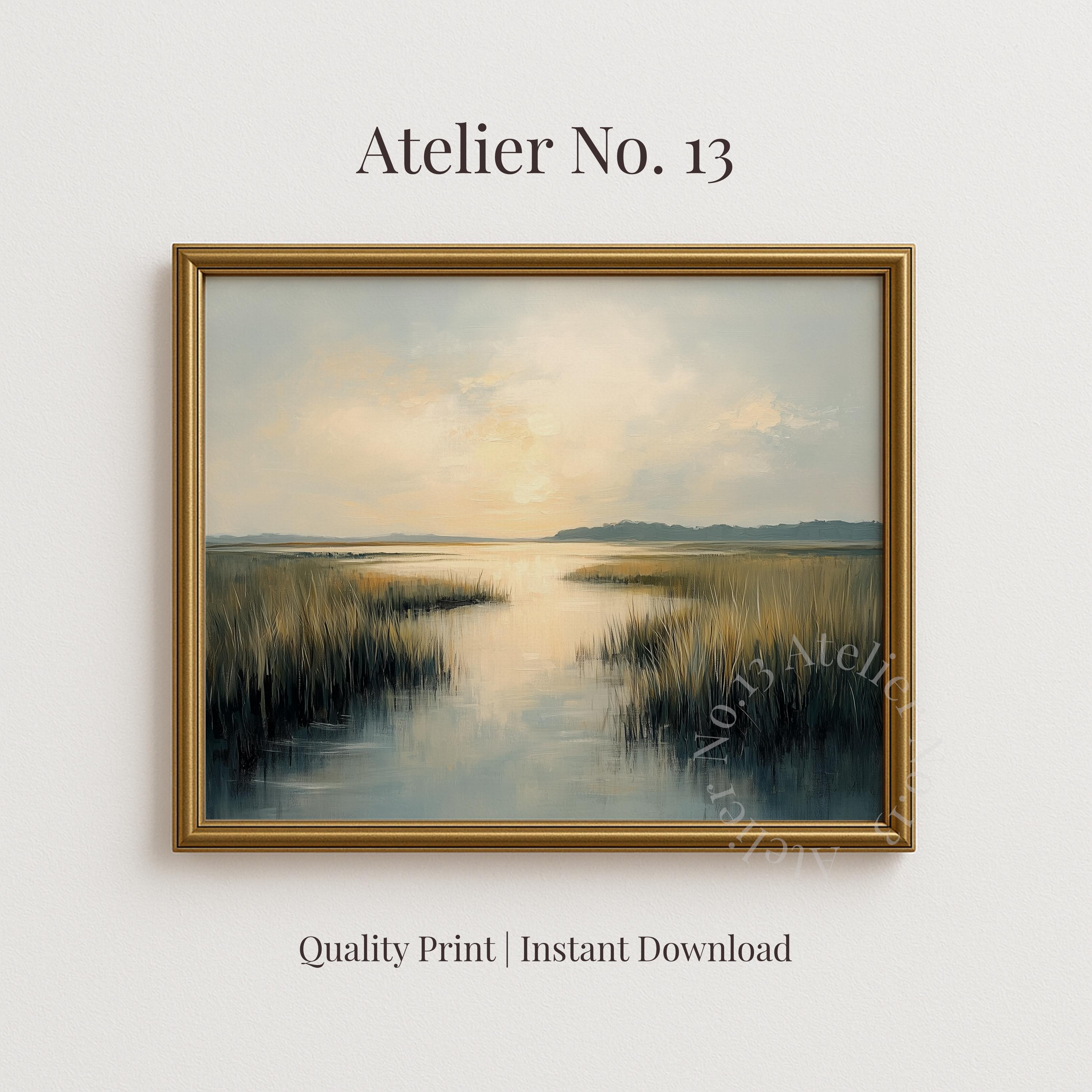 Serene Coastal Marsh Landscape - Printable Neutral Art, Moody Marsh ...