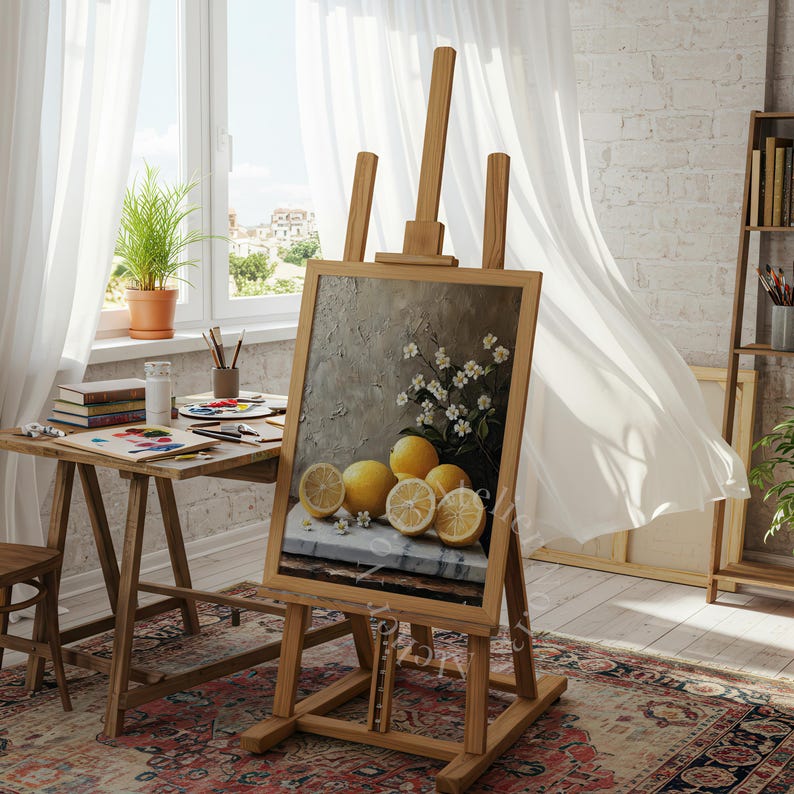Classic Lemon Still Life Art, Country Farmhouse Rustic Decor (Digital ...