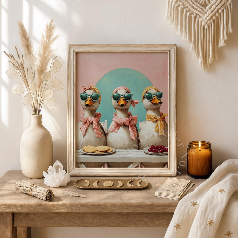 Three Charming Ducks Painting, Playful Birds in Pastel Colors (Digital ...