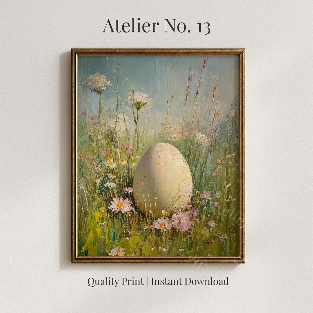 Spring Meadow with Egg and Wildflowers Impressionistic Painting ...