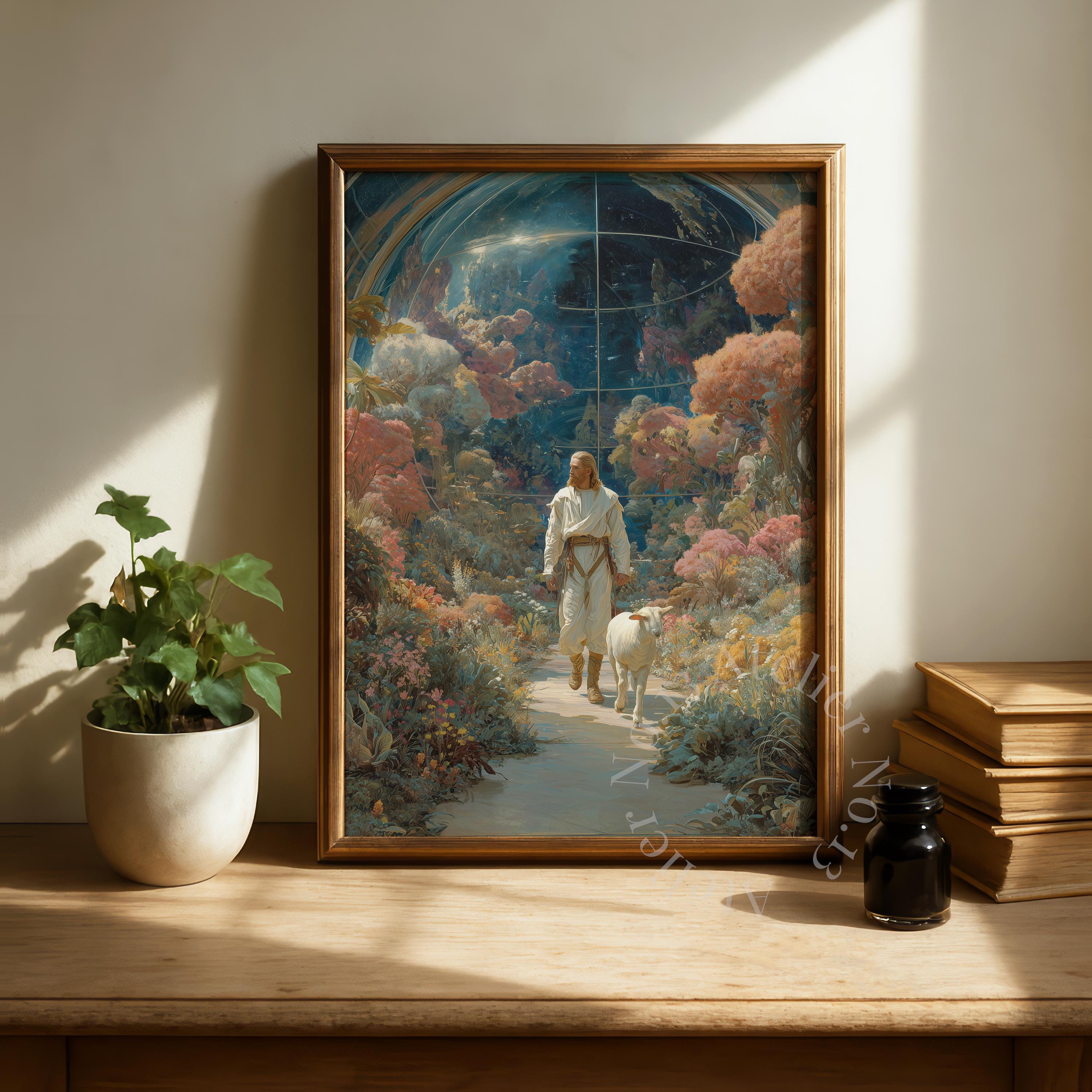 Spiritual Walk with Lamb - Jesus in Lush Pastoral Scene, Peaceful ...