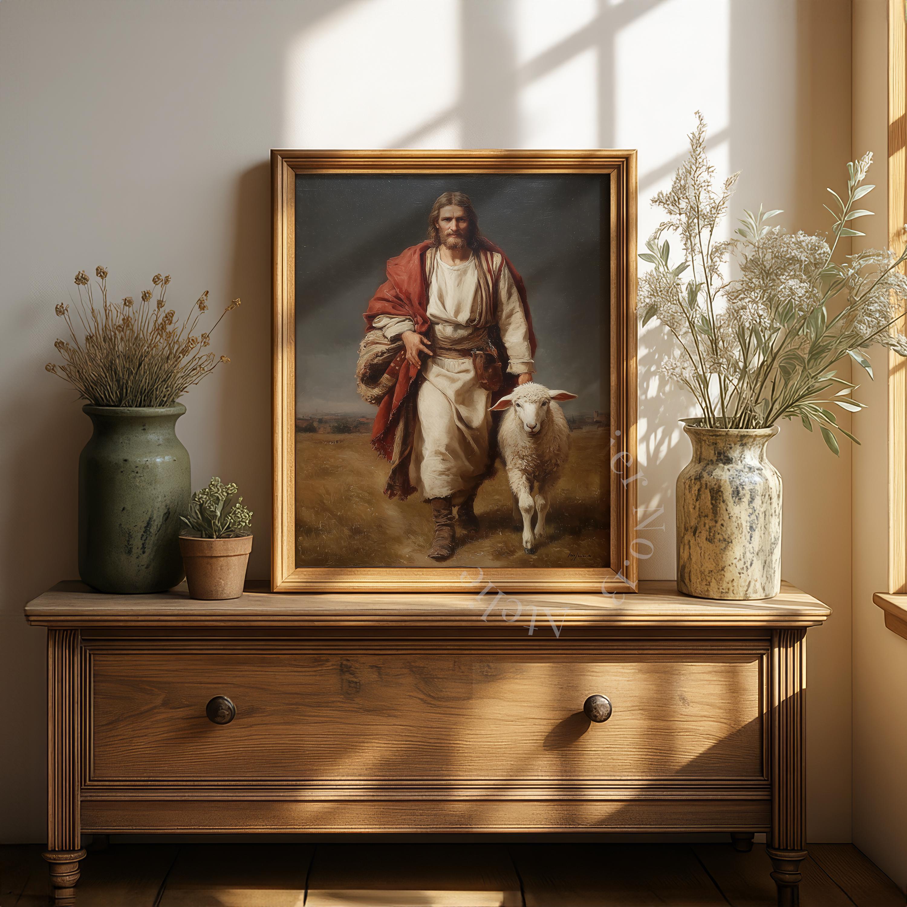 Printable Jesus Christ as Good Shepherd Art, Vintage Religious Wall ...