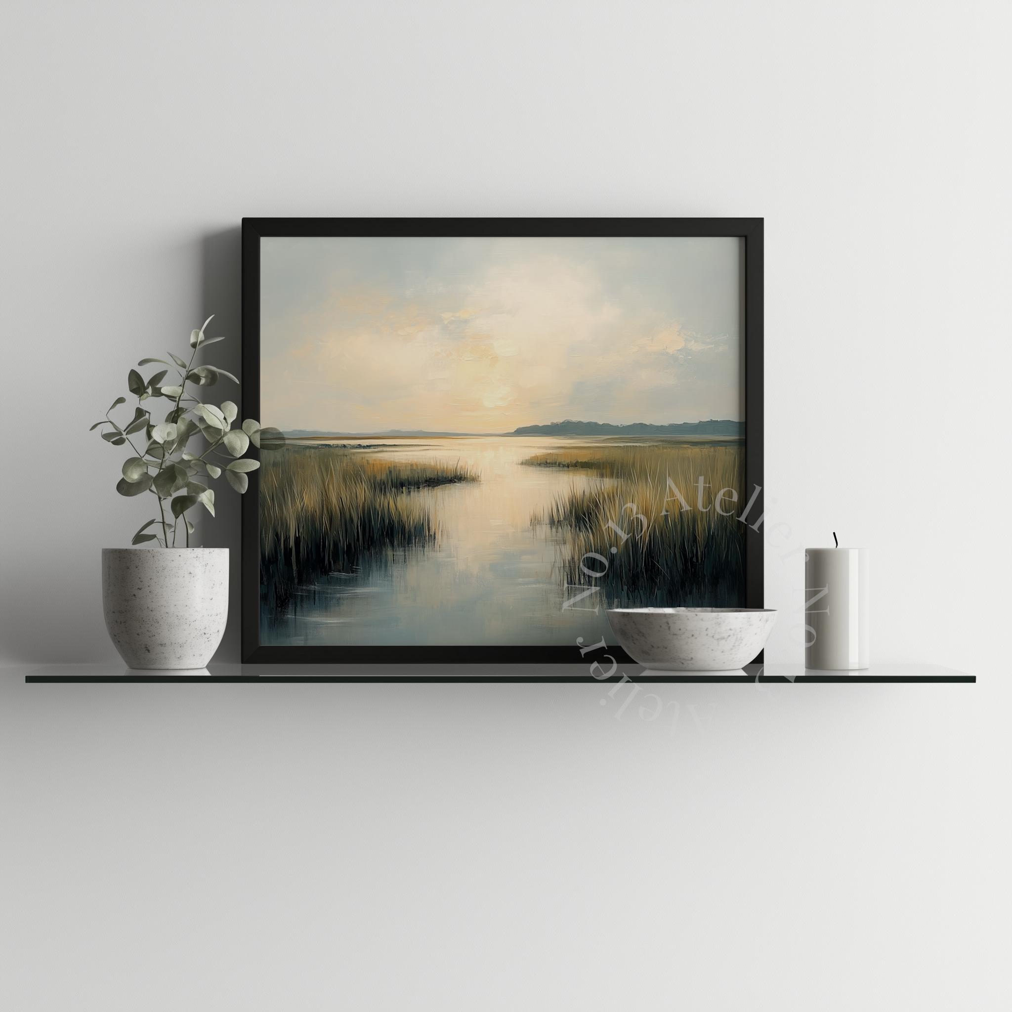Serene Coastal Marsh Landscape - Printable Neutral Art, Moody Marsh ...