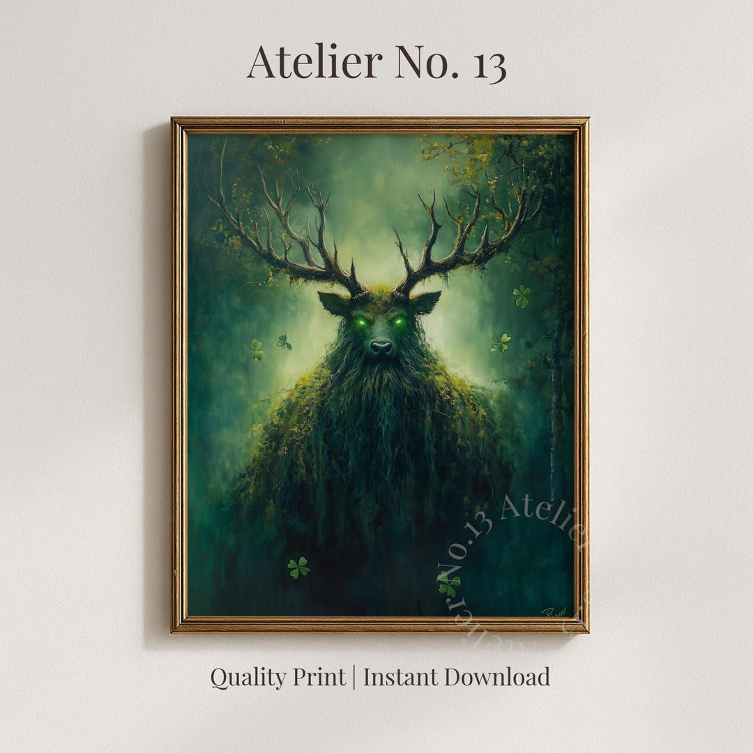 Printable Celtic Forest Guardian - Mystical Stag Art With Antlered ...